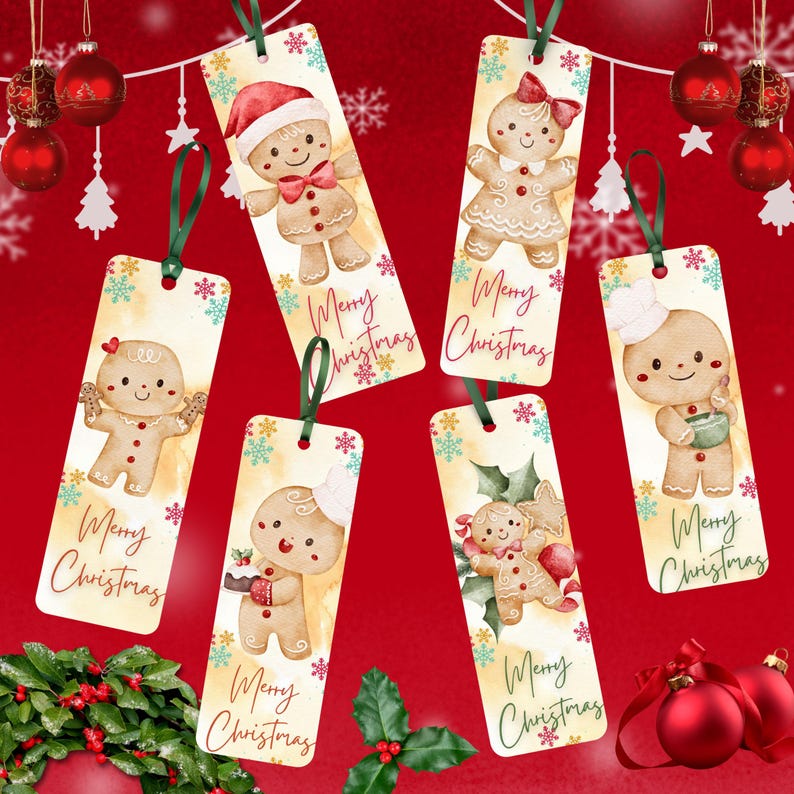 Gingerbread Christmas Bookmarks Printable, Cute Holiday Bookmark Set ...