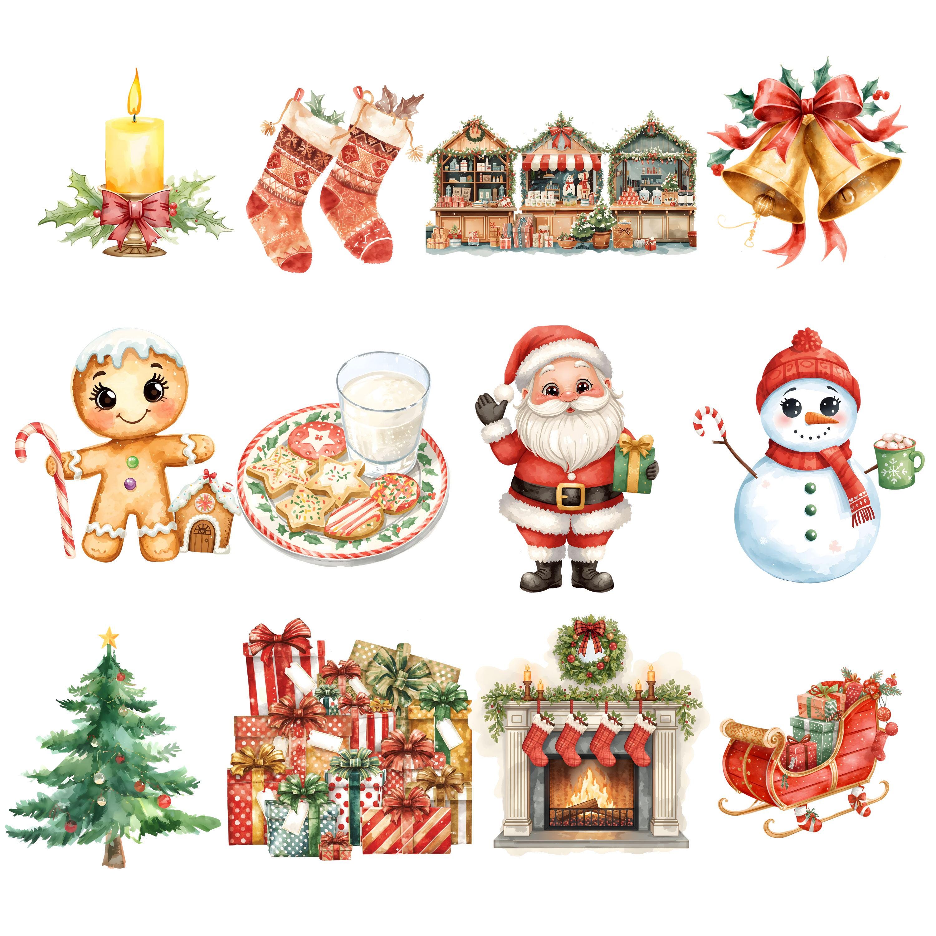 Watercolor Christmas Clipart PNG Bundle, Winter Holiday Graphics ...
