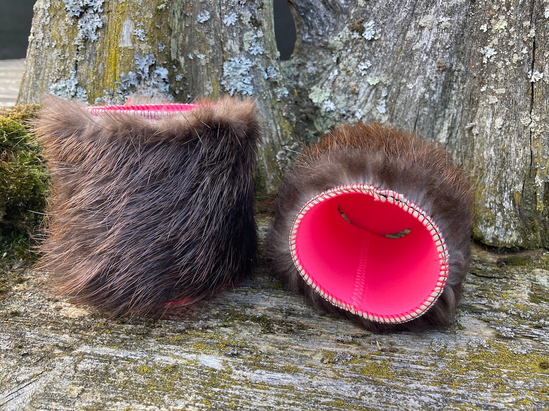 Beaver Fur Can and Bottle Cooler/cozy With Pink Neoprene Insert ...