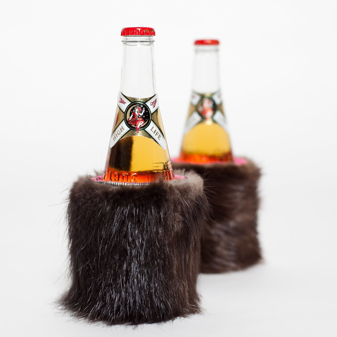Beaver Fur Can and Bottle Cooler/cozy With Pink Neoprene Insert listing ...