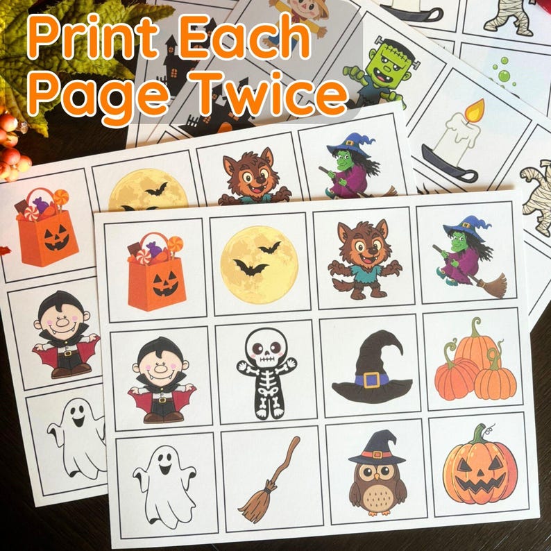 Halloween Match (memory) Game Printable: 24 Picture Cards (PDF) 3 Sizes ...