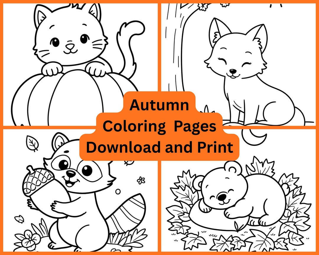 Cute Autumn Coloring Pages - Etsy