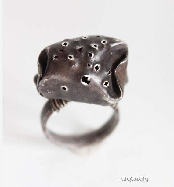 Big Black Silver Ring for Women Bold Chunky Sculptural Rings | Etsy