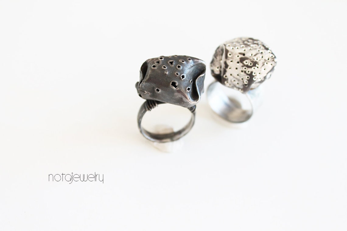 Big Black Silver Ring for Women Bold Chunky Sculptural rings | Etsy