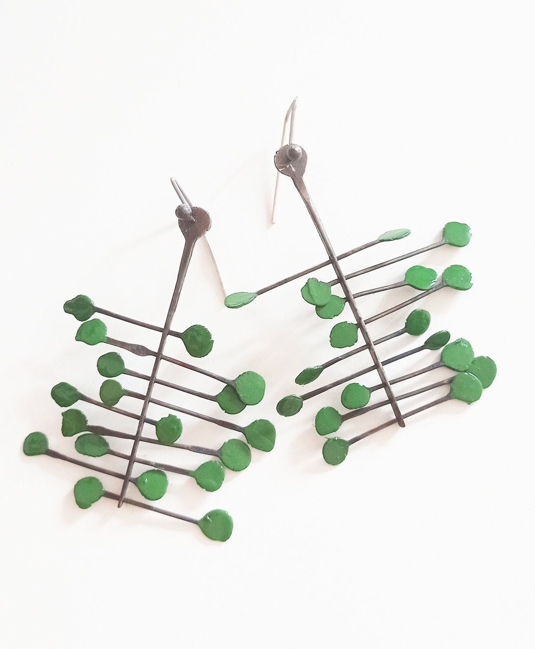 Chunky Modern Art Earrings, Emerald Green Silver Earrings, Statement ...