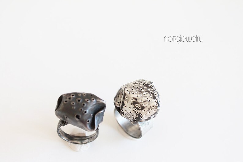 Big Black Silver Ring for Women Bold Chunky Sculptural Rings | Etsy