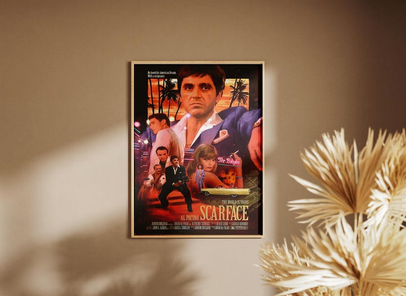 Scarface Movie Poster, Al Pacino 80s Film Art, Retro Gangster Print ...