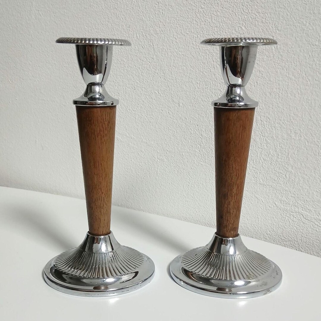 Pair of Vintage Lanthe Silver and Wooden Candle Holders Candlesticks - Etsy