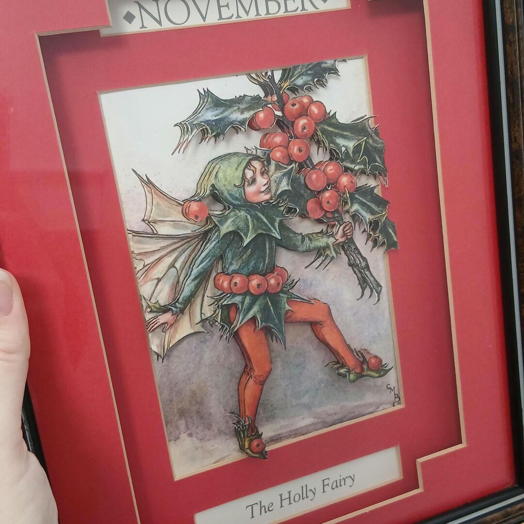 November Flower Fairy - the Holly Fairy - Vintage Framed 3D Decoupage ...