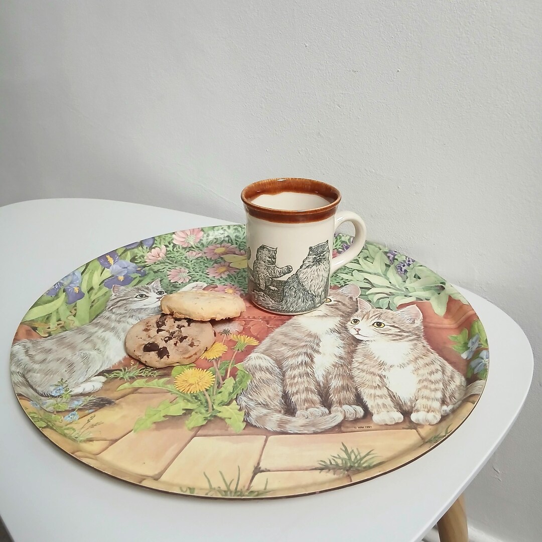 Vintage Kitsch Kittens Serving Display Melamine Tray Cat Lover Kitchen ...
