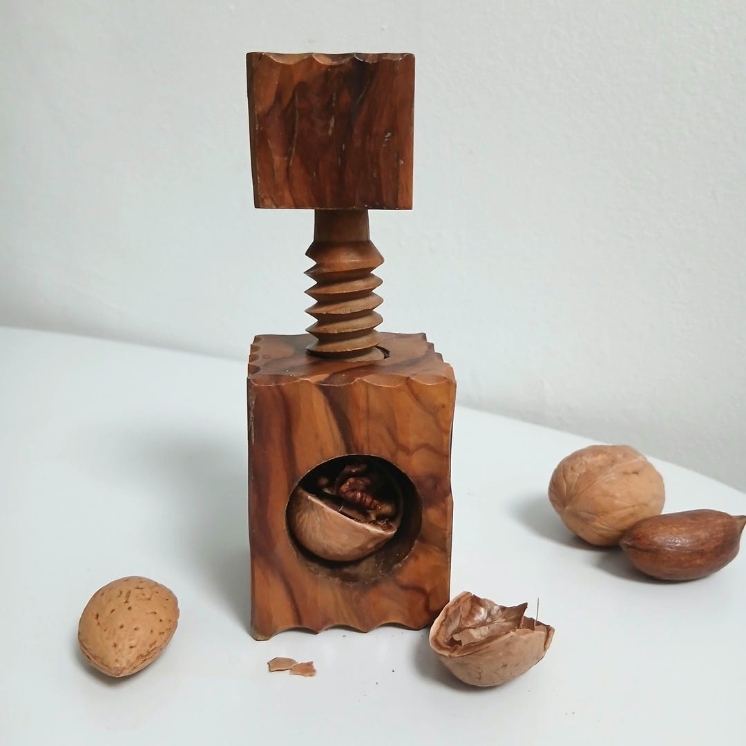 Vintage Wooden Screw Nutcracker Hand Carved Rustic Dinner Party Mid ...