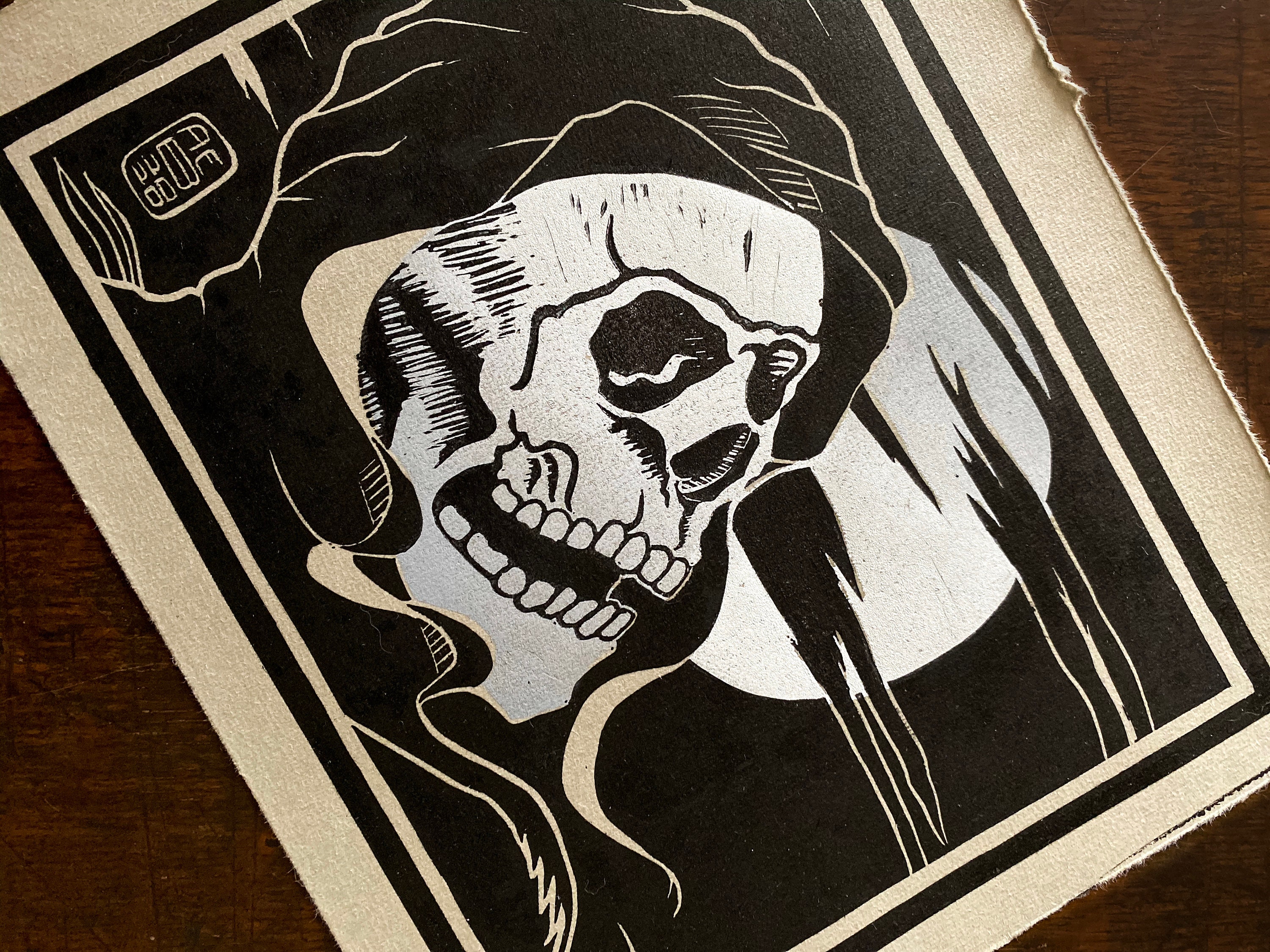 Grim Reaper Skull Shrouded Skull Block Print 9 X 11 in | Etsy