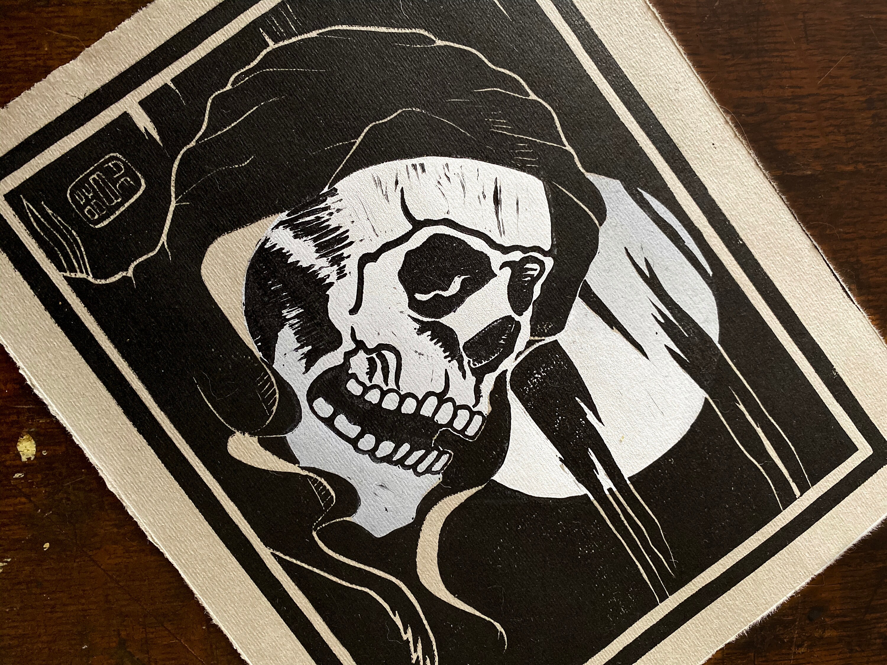 Grim Reaper Skull Shrouded Skull Block Print 9 X 11 in | Etsy