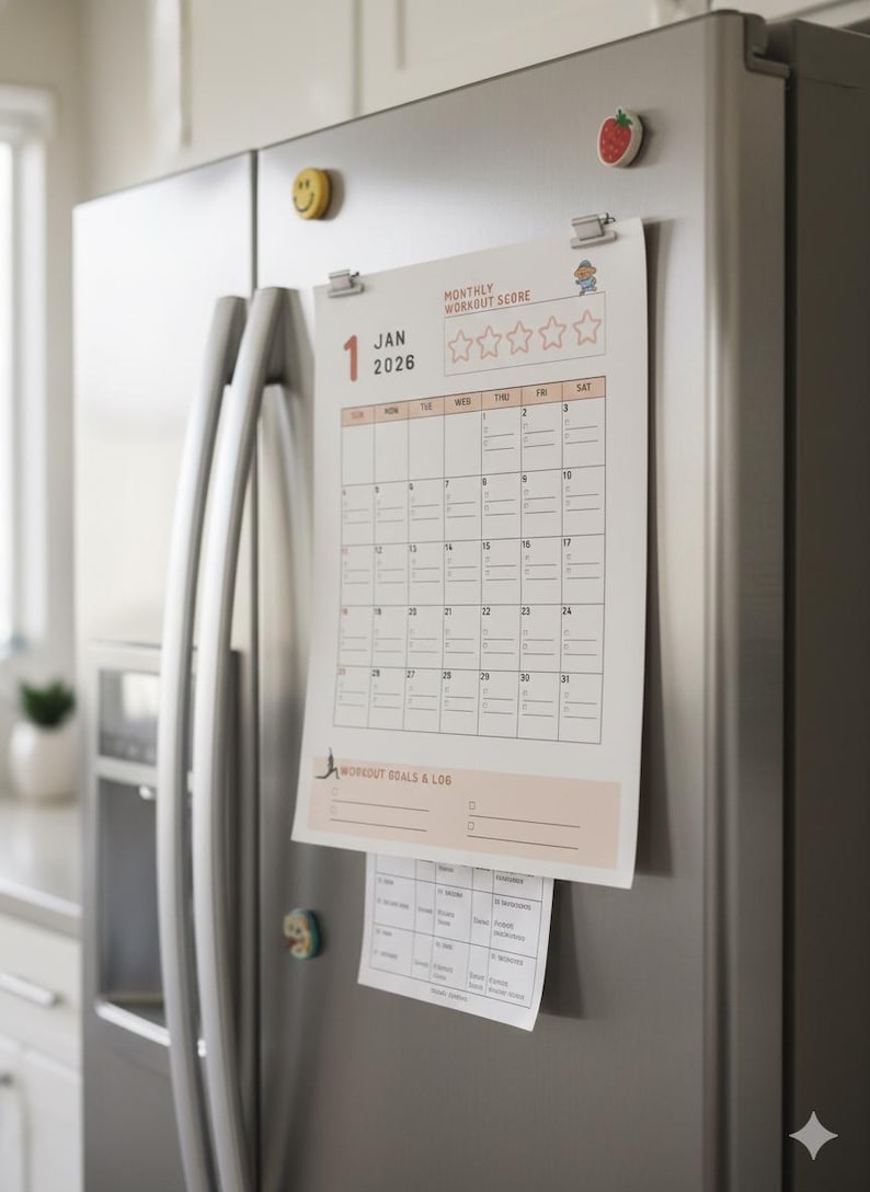 2026 Printable Workout Calendar | Monthly Fitness Planner | Vertical ...