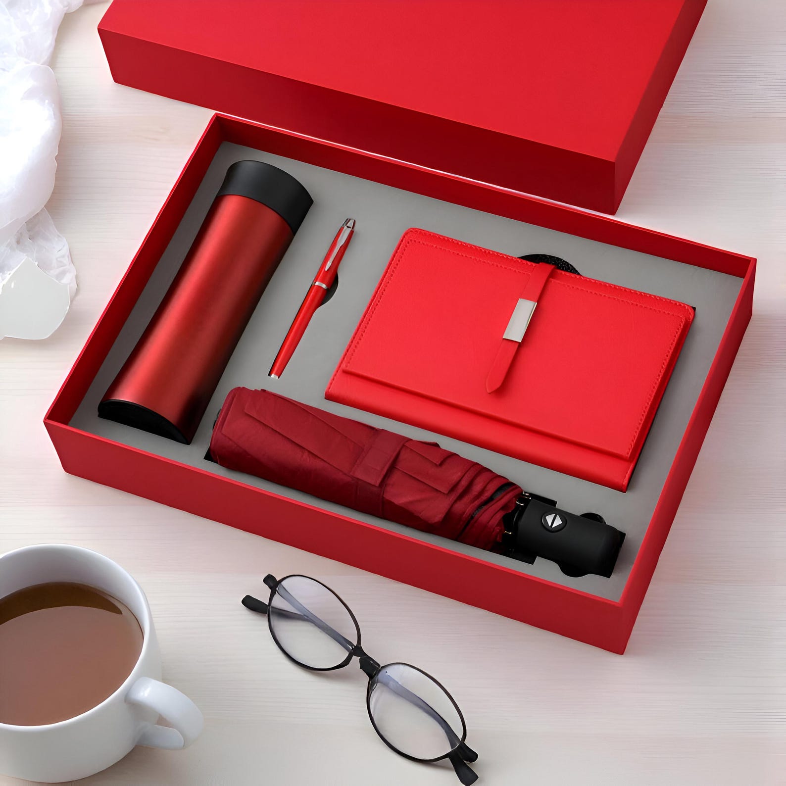 Custom Logo Corporate Gift Set: A5 Leather Notebook, Thermos & Umbrella ...