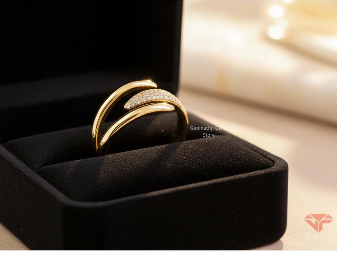 Gold Open Wrap Ring – Pave Lab Diamond, Minimalist Gold Band - Etsy