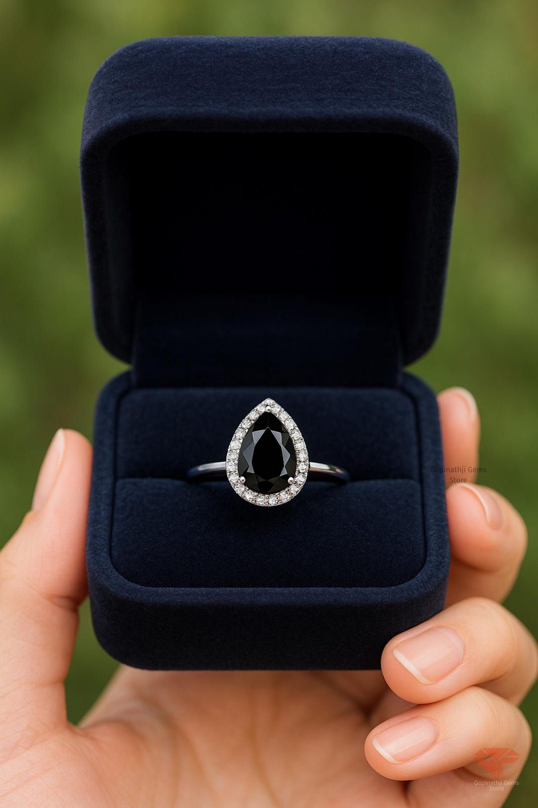 Pear Shape Black Lab Diamond Halo Ring, Rose Gold Engagement Ring - Etsy