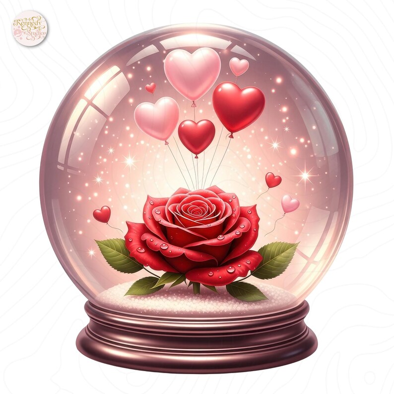 Valentine Snow Globe PNG Clipart Set, Romantic Love Watercolor ...