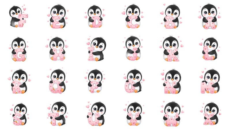 Valentine Penguins Alphabet PNG Clipart Doodle Letters Valentine Day ...