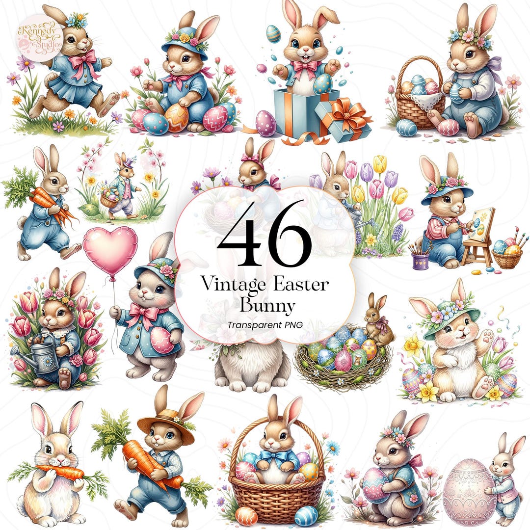 Vintage Easter Bunny PNG Clipart Retro Rabbit Illustration Spring ...