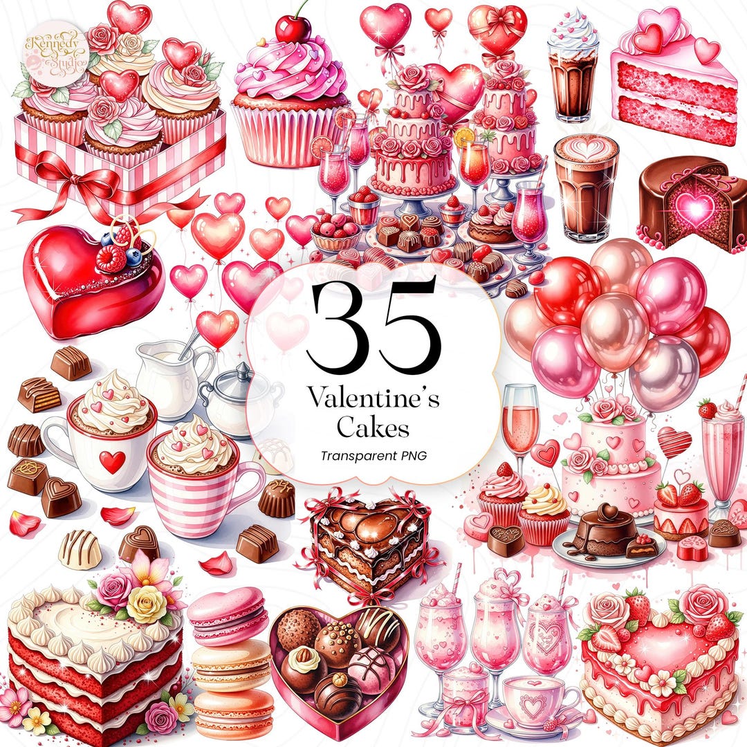 Valentine Cakes PNG Clipart Cute Heart Dessert Illustration Valentine’s ...
