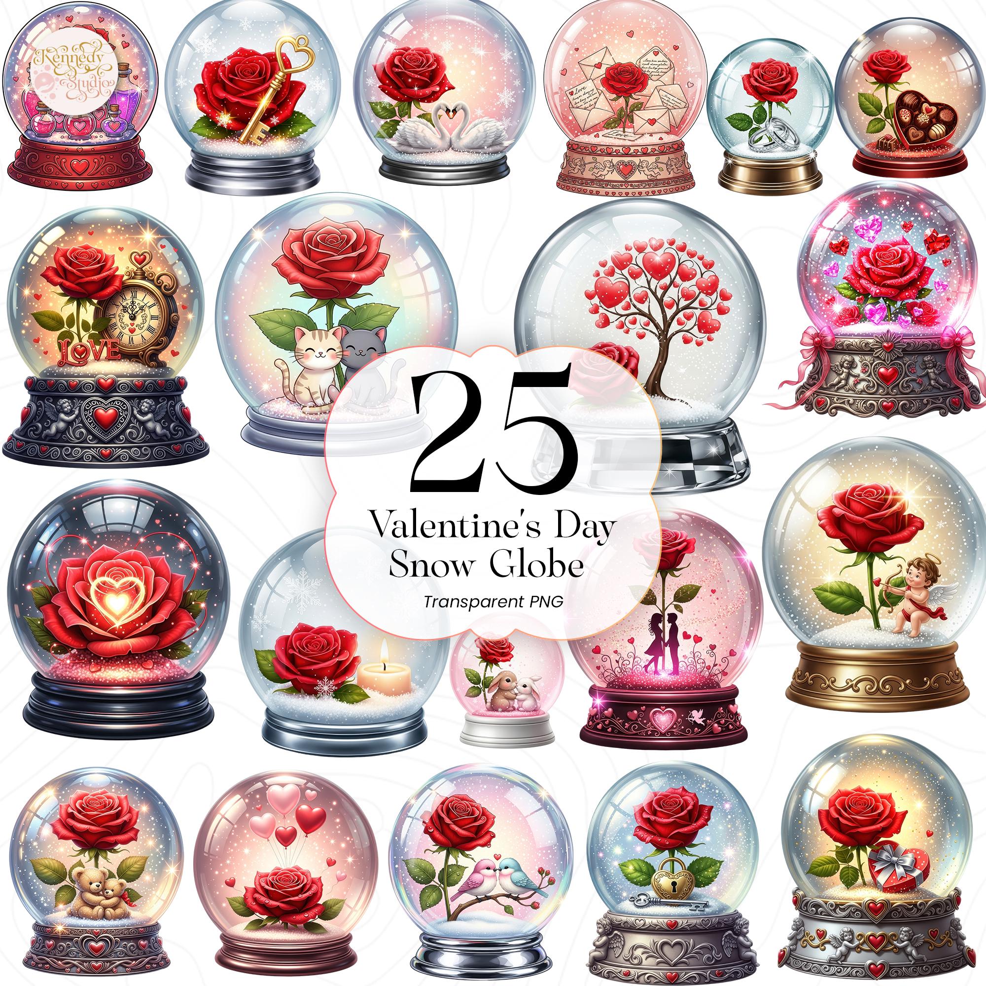 Valentine Snow Globe PNG Clipart Set, Romantic Love Watercolor ...