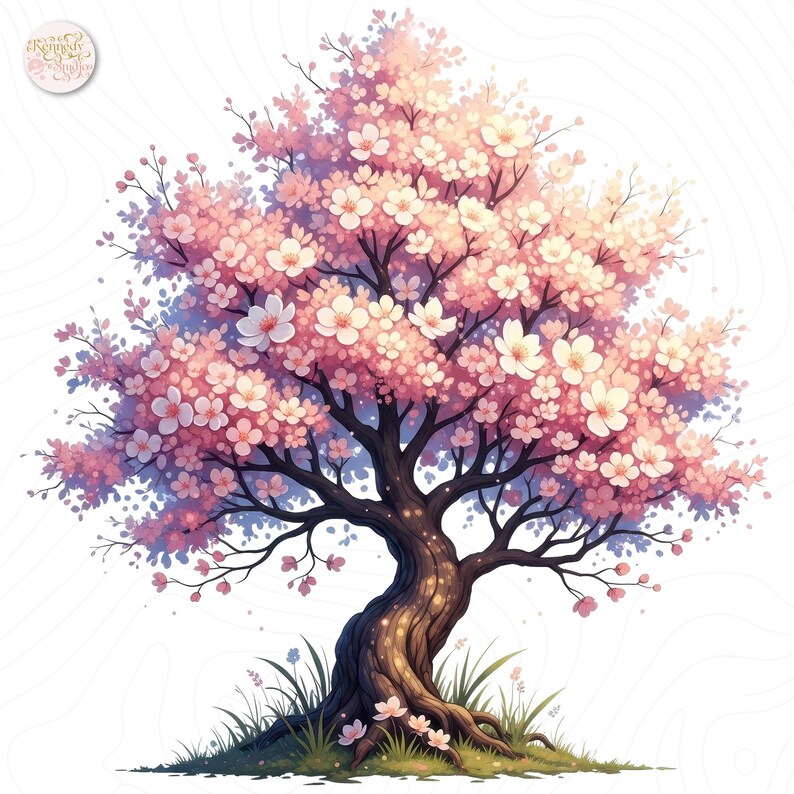 Happy Spring Tree Clipart - Pink Floral Blossom PNG - Whimsical Garden ...
