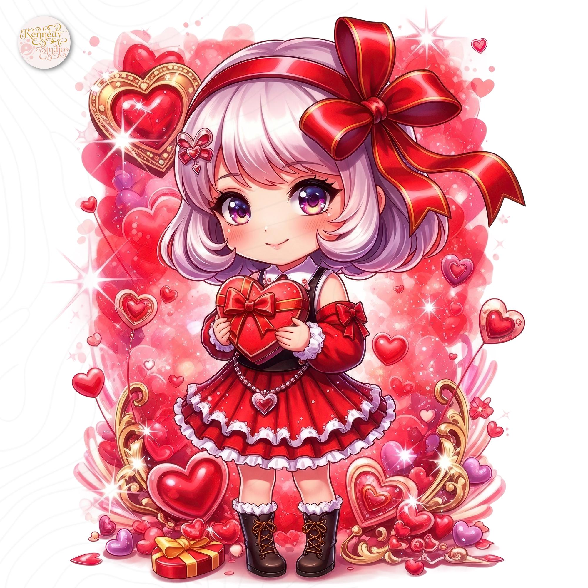 Cute Little Valentine Girl PNG Clipart – Kawaii Valentine’s Day ...