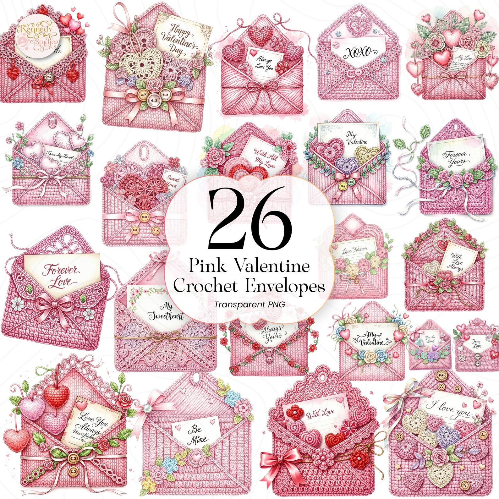 Pink Valentine Crochet Envelope PNG Clipart Handmade Love Letter ...