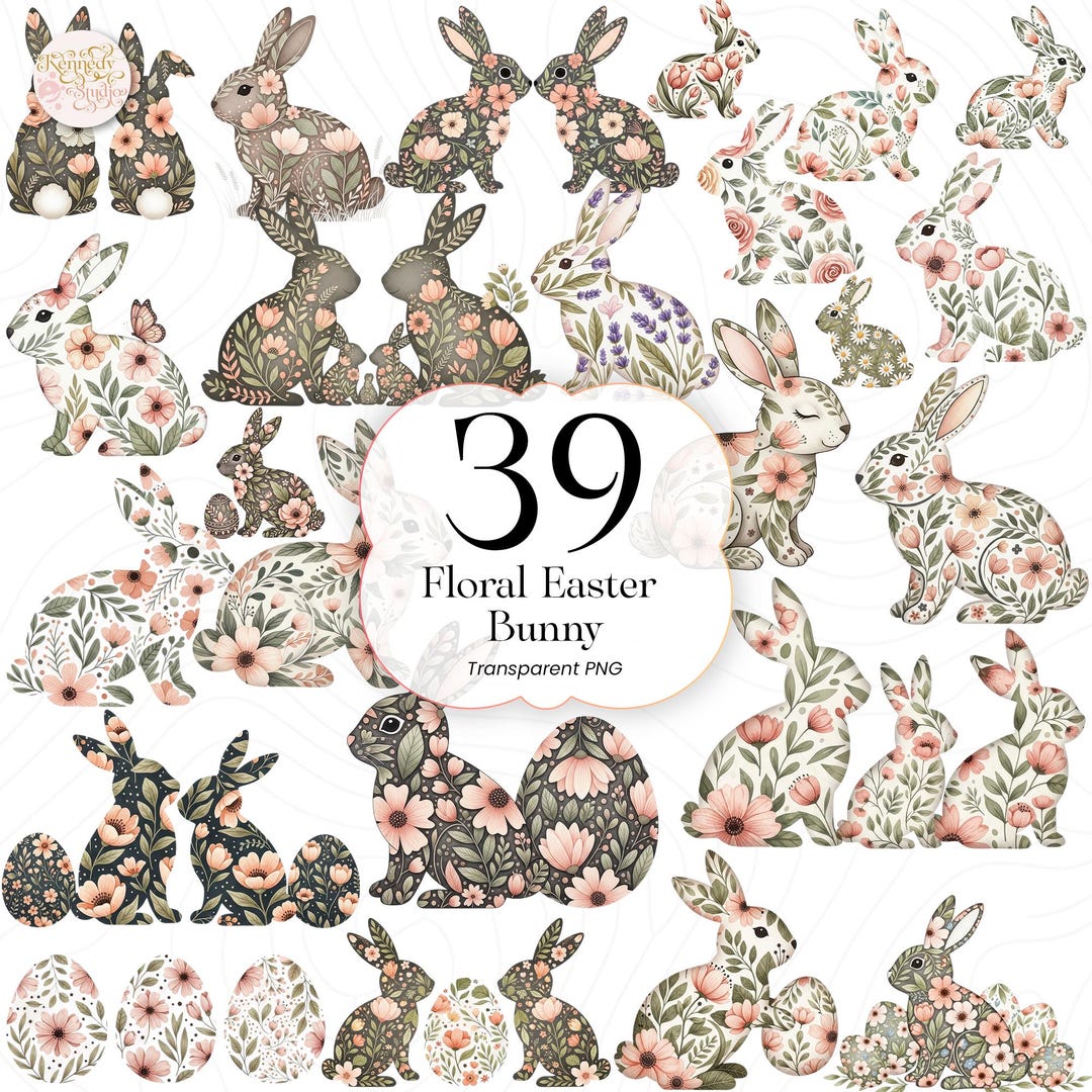 Floral Easter Bunny PNG Clipart, Cute Spring Rabbit With Flowers ...