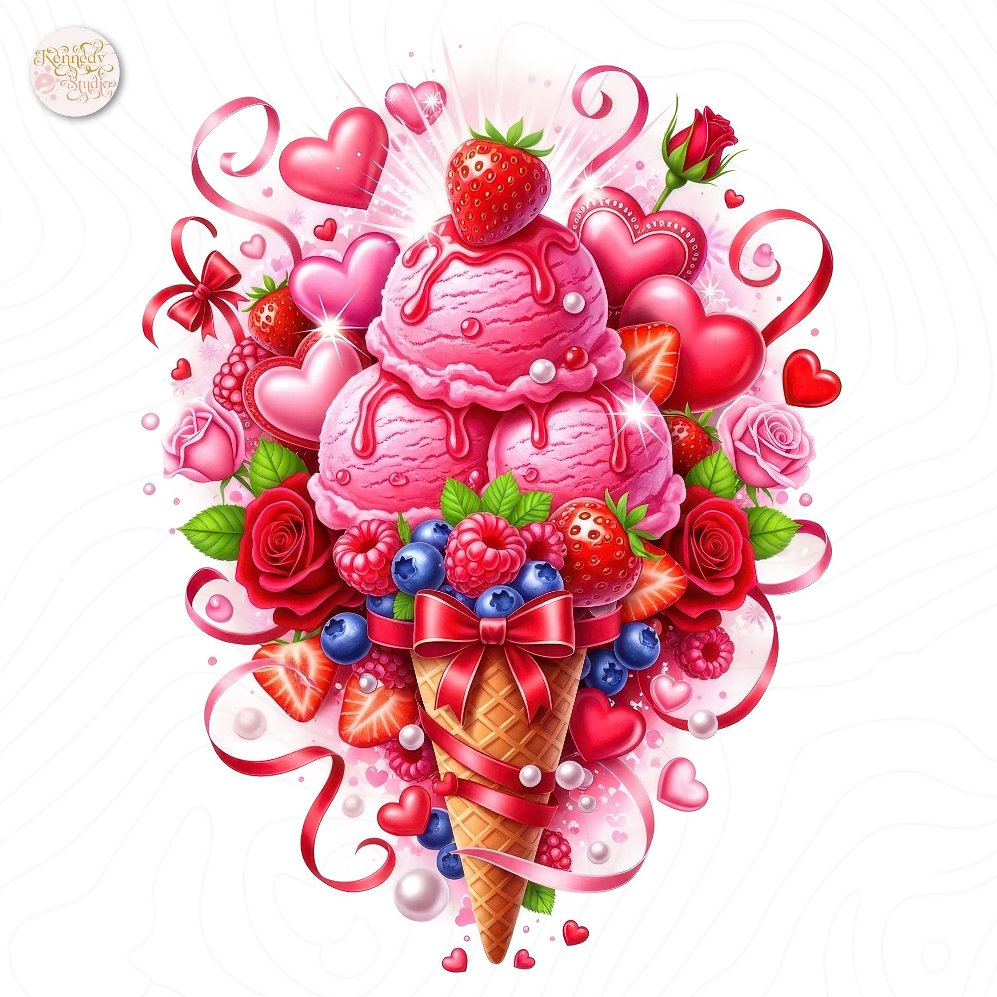 Valentine Love Ice Cream Cone PNG Clipart, Cute Heart Dessert ...