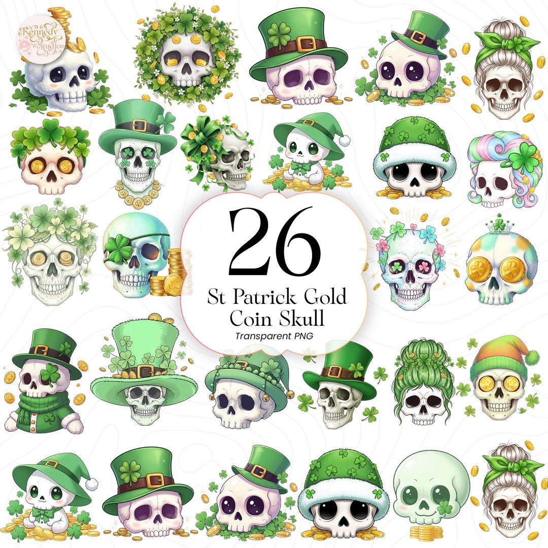 St Patrick Gold Coin Skull PNG Clipart – Lucky Irish Shamrock Skull ...