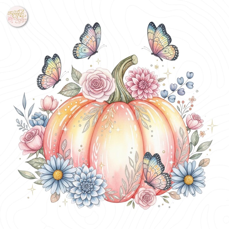 Boho Floral Pumpkin PNG Clipart, Watercolor Transparent Design, Fall ...