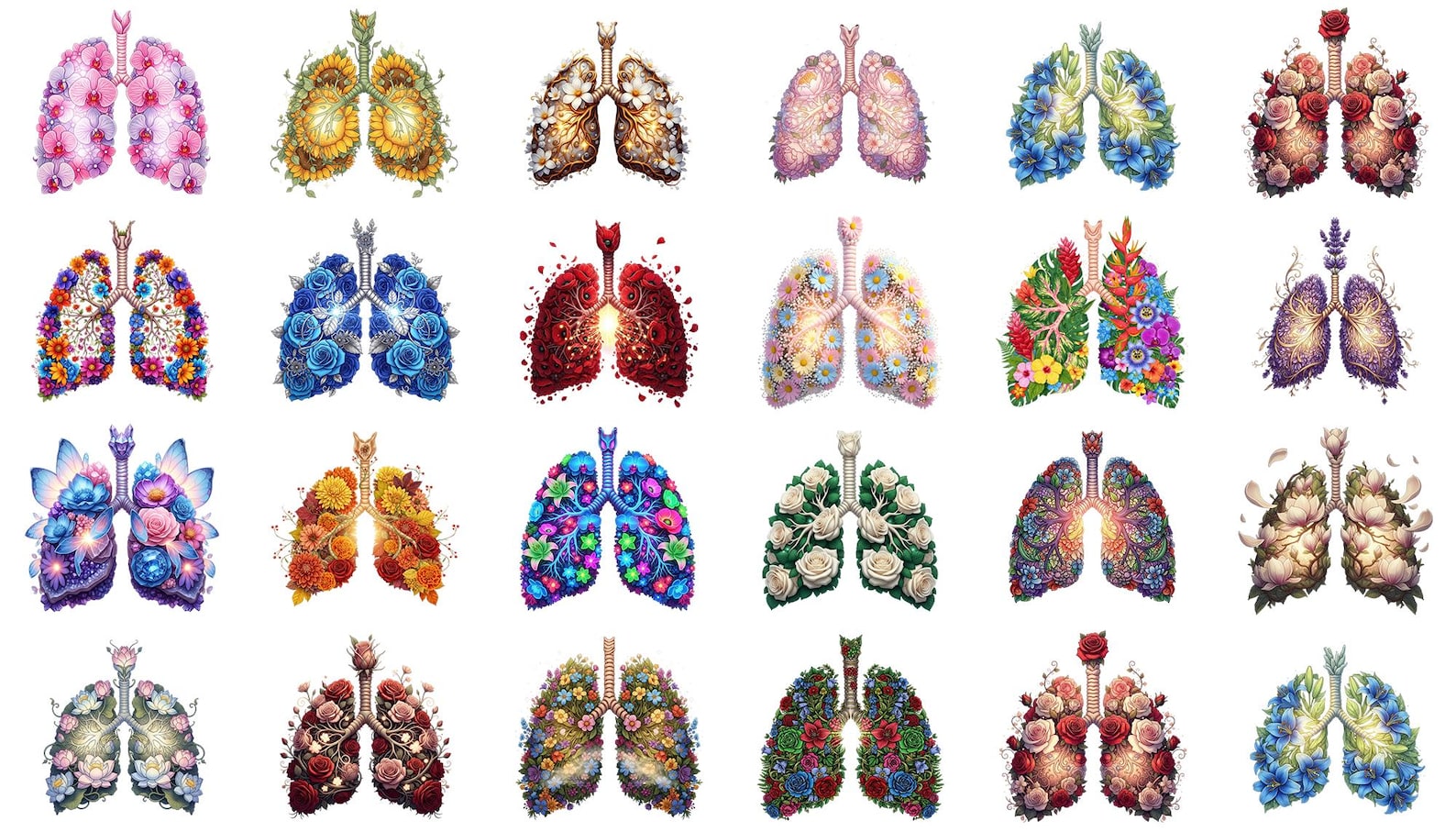 Floral Anatomical Lungs PNG Clipart, Watercolor Botanical Respiratory ...