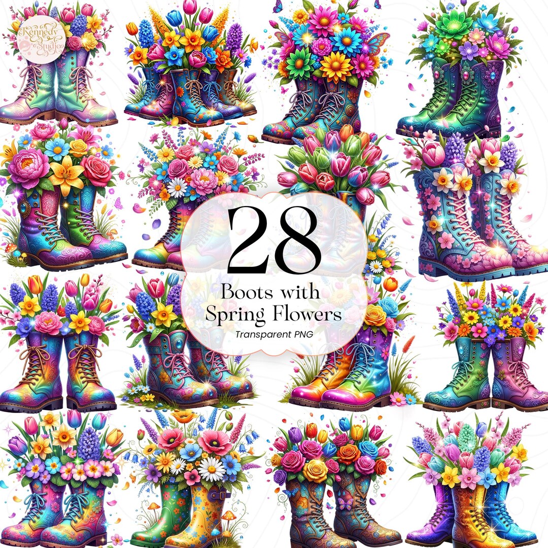 Spring Floral Boots PNG Clipart Watercolor Illustration Spring Decor ...