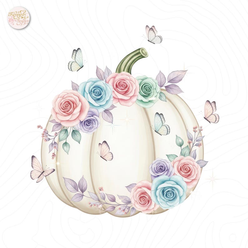 Boho Floral Pumpkin PNG Clipart, Watercolor Transparent Design, Fall ...