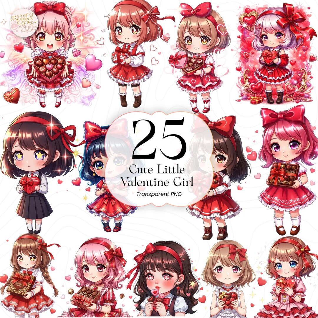 Cute Little Valentine Girl PNG Clipart – Kawaii Valentine’s Day ...