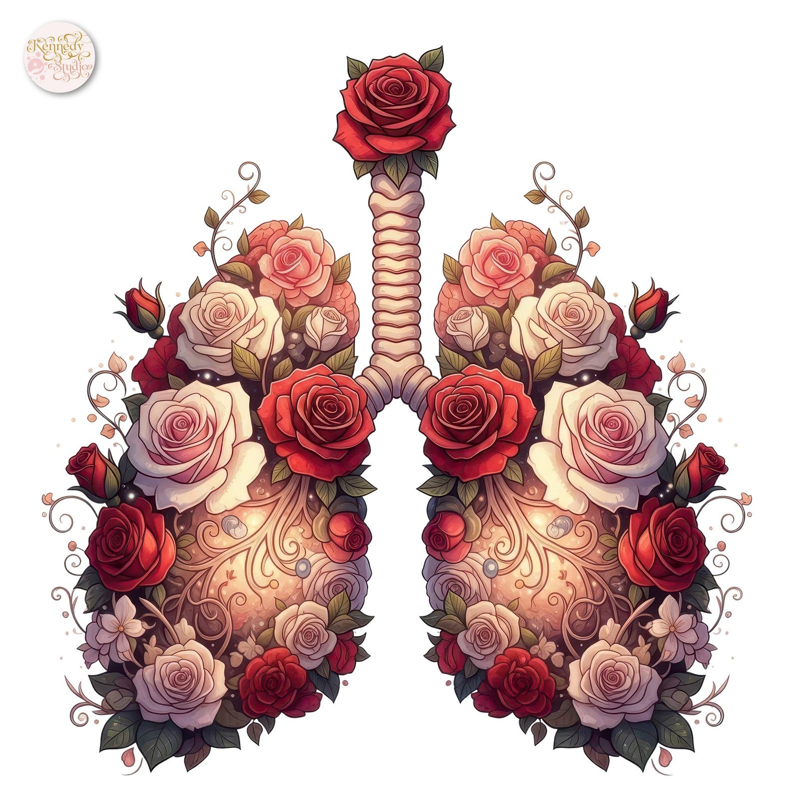 Floral Anatomical Lungs PNG Clipart, Watercolor Botanical Respiratory ...