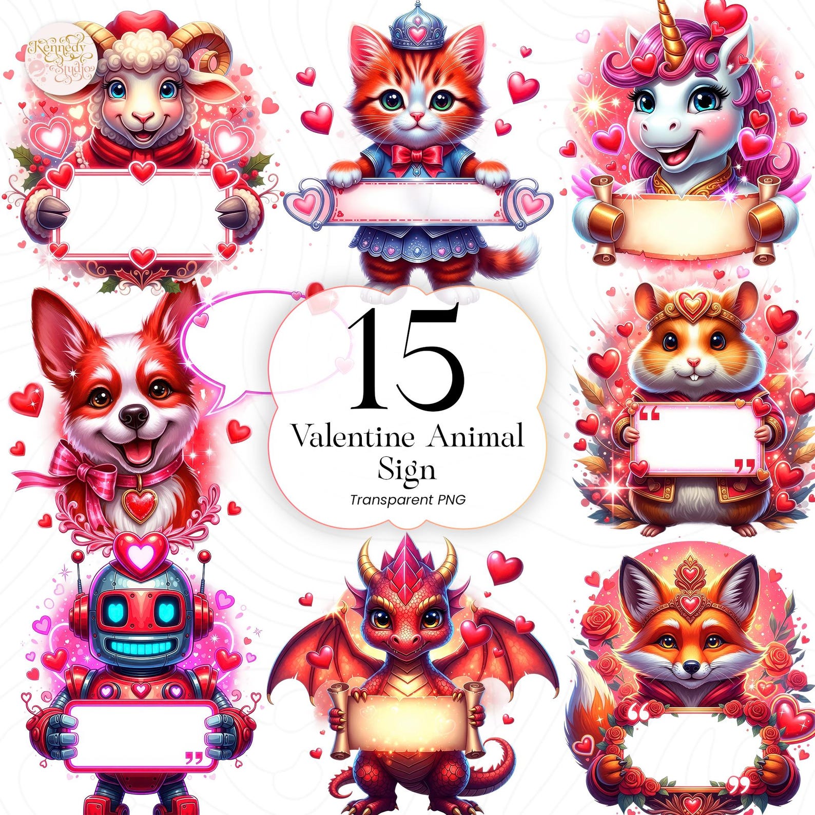 Valentine Animal Sign PNG Clipart Cute Animals Holding Heart Valentine ...