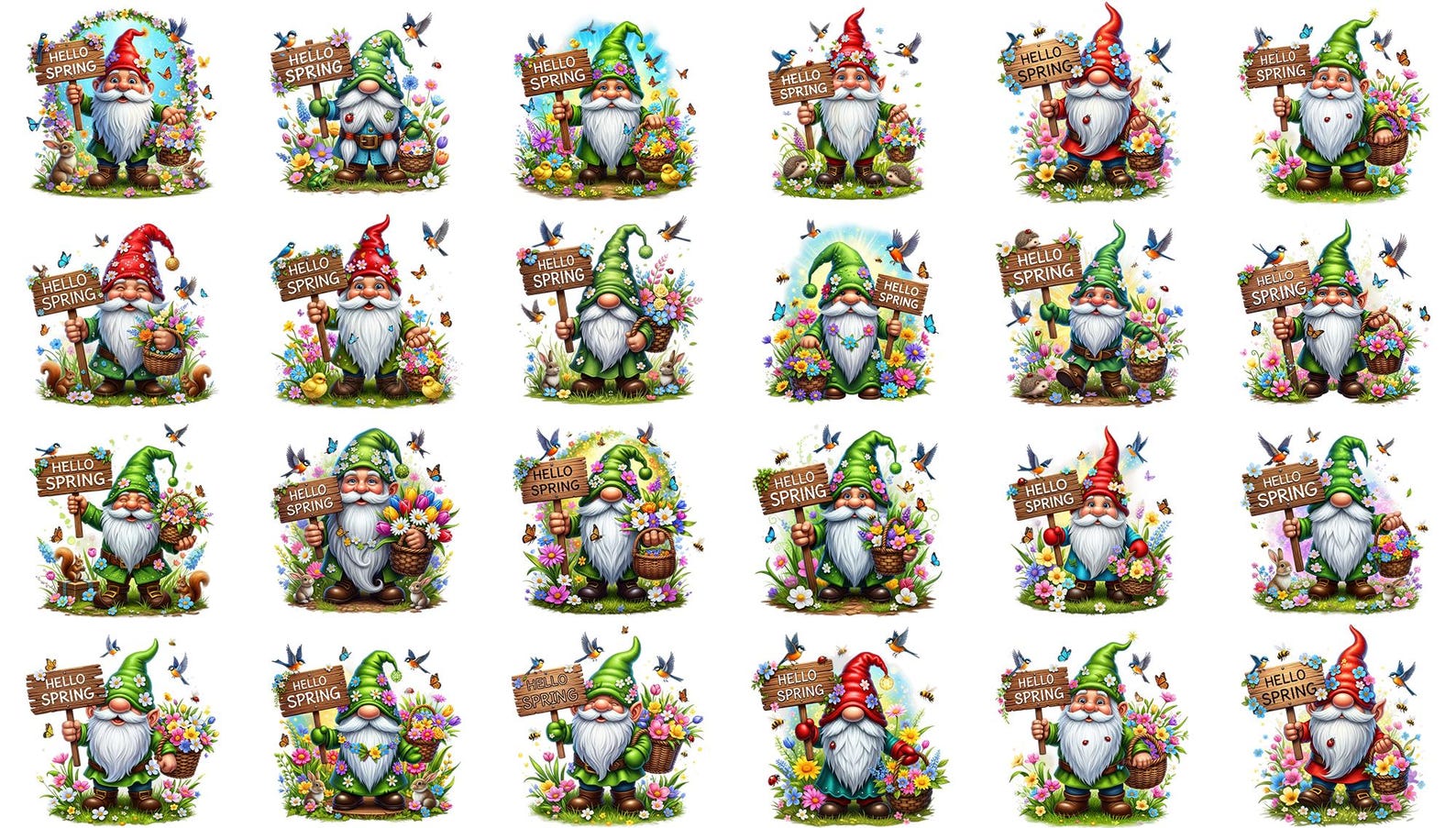Hello Spring Gnomes PNG Clipart Bundle – Cute Floral Spring Gnome ...