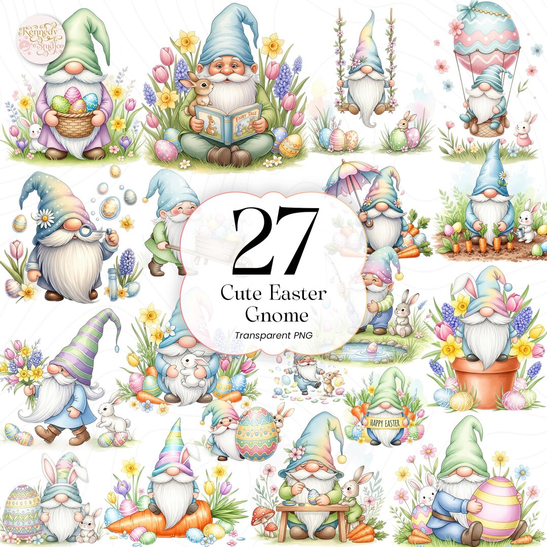 Cute Easter Gnome PNG Clipart, Bunny Spring Easter Illustration for ...