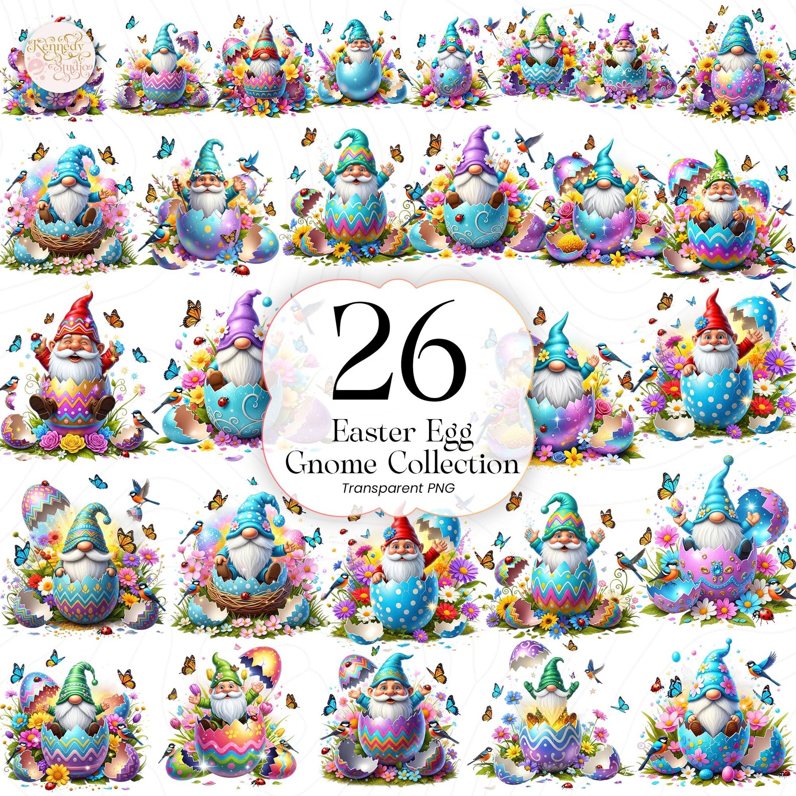 Easter Egg Gnome PNG Clipart Bundle – Cute Pastel Spring Gnome ...