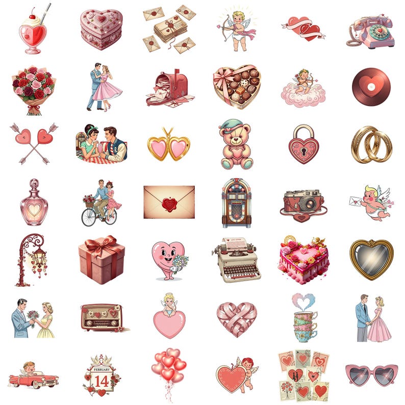 Retro Valentine PNG Clipart Groovy Love Hearts Valentine’s Day for ...