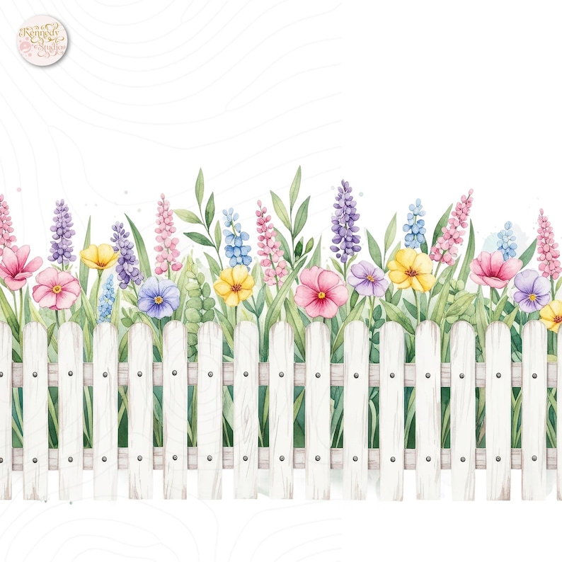 Spring Flower Fence PNG Clipart – Watercolor Floral Garden Border for ...