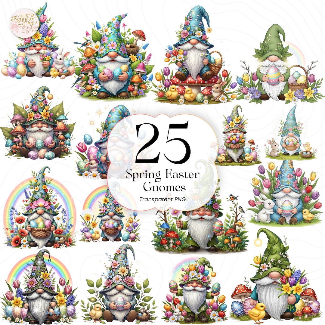 Spring Easter Gnomes PNG Clipart Bundle, Watercolor Bunny Gnome, Easter ...