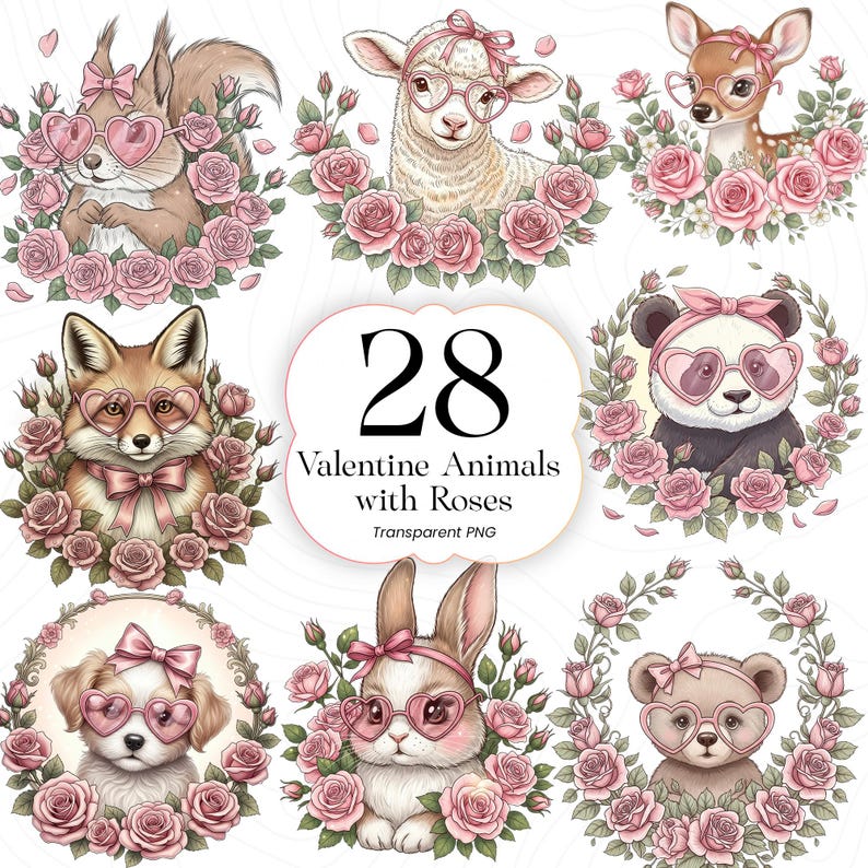 Valentine Animals With Roses PNG Clipart Cute Romantic Animal ...