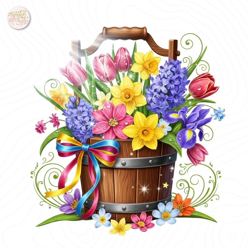 Spring Flower Bucket PNG Clipart Floral Basket Illustration Spring ...