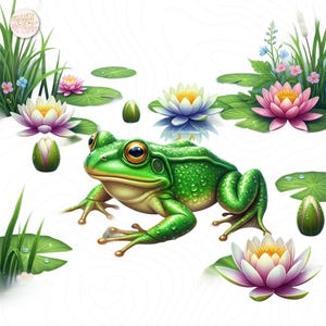 Froggy Spring Clipart PNG Cute Frog Illustration Spring Garden Kids ...