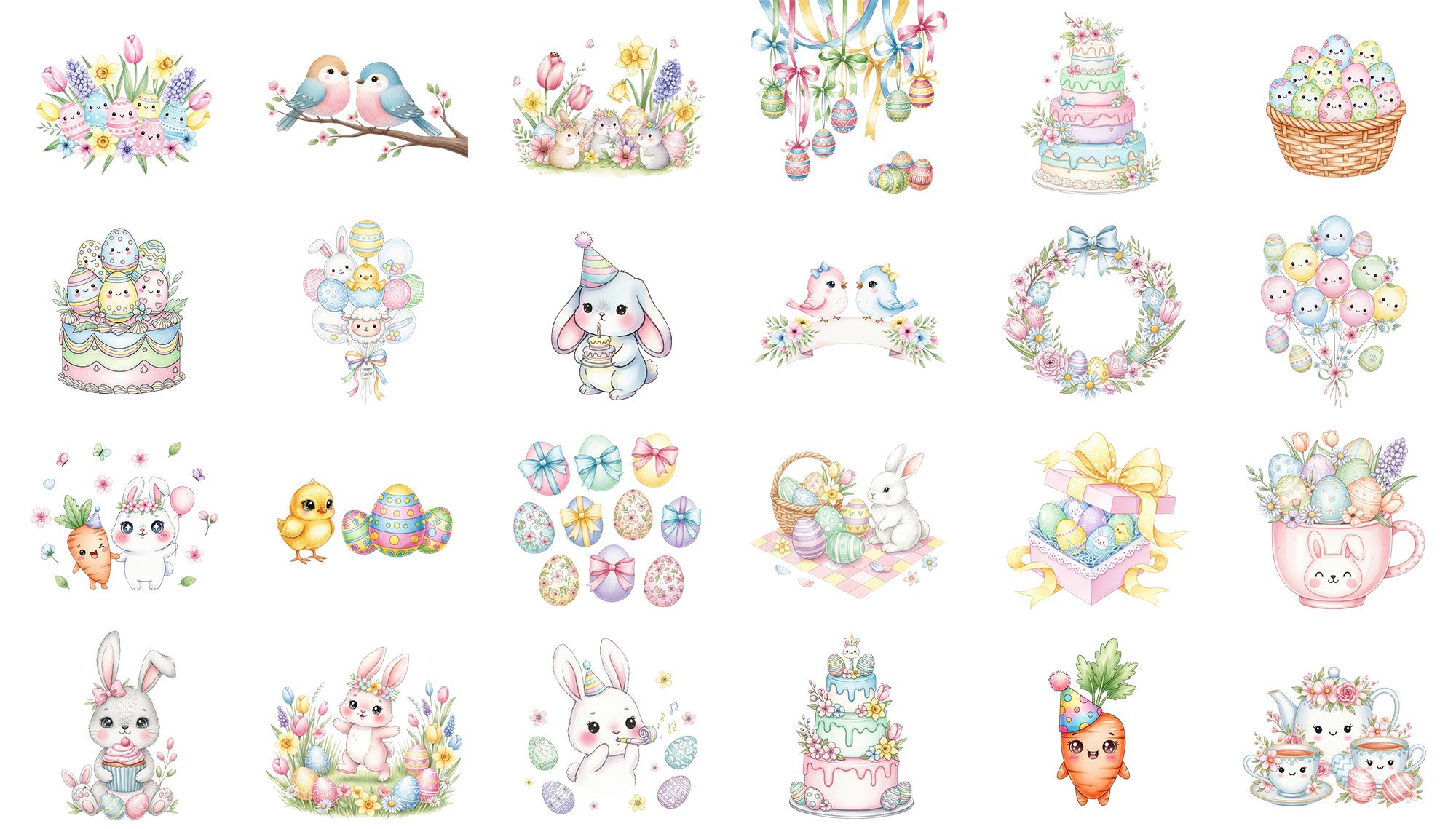 Easter Party PNG Clipart Bundle Cute Pastel Bunny Eggs Spring ...