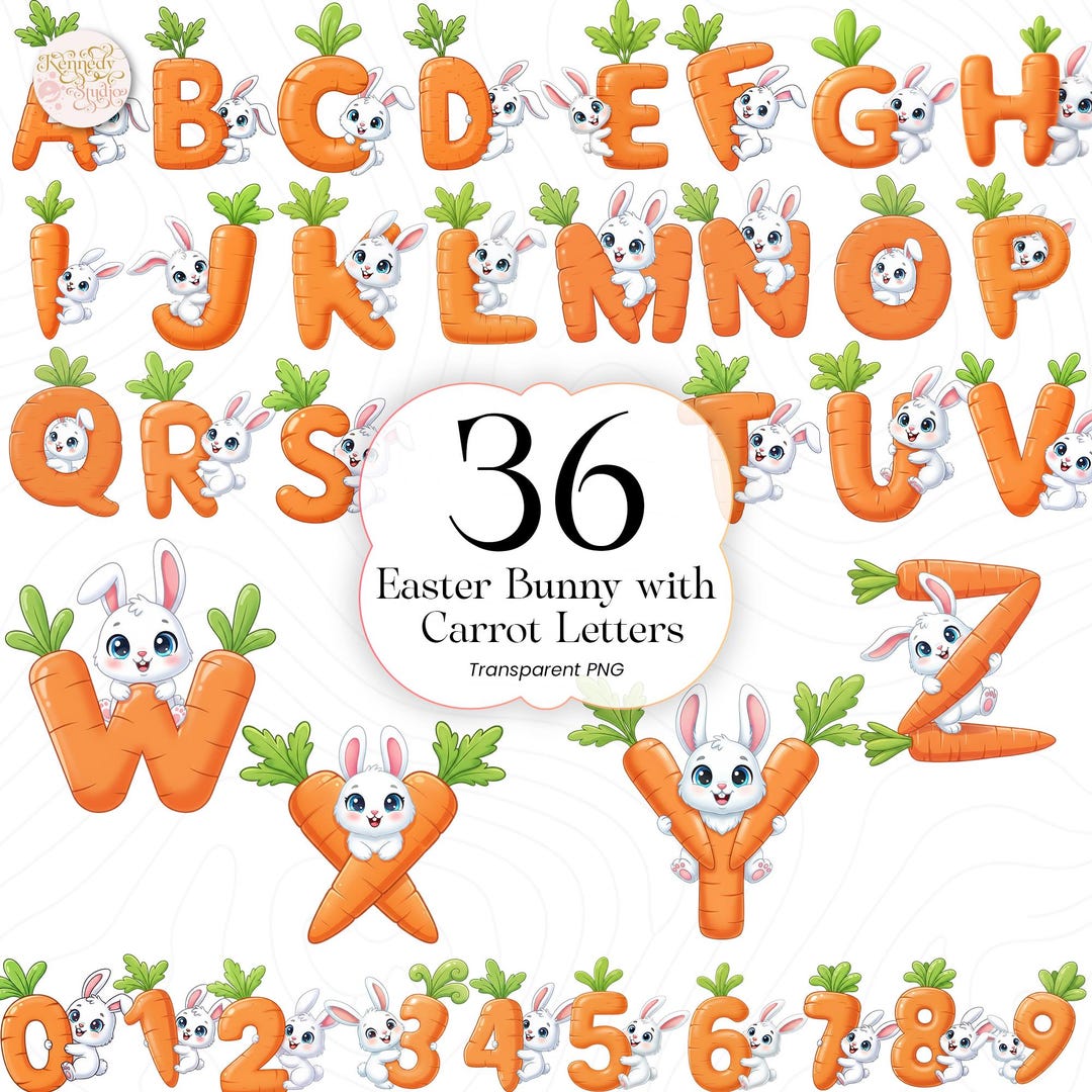 Easter Bunny With Carrot Letters PNG Clipart, Cute Alphabet Easter ...